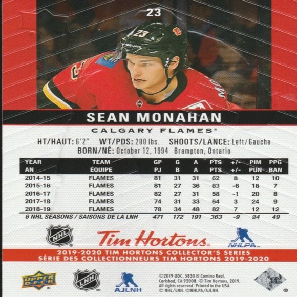 Upper Deck | Toys | Sean Monahan Flames 292020 Tim Hortons Collectors ...